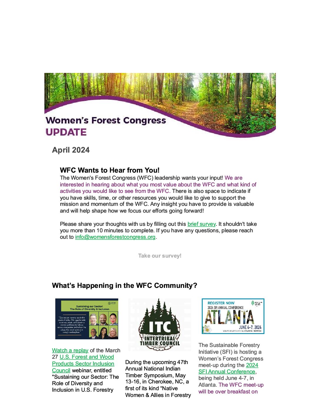 Newsletters – Women's Forest Congress